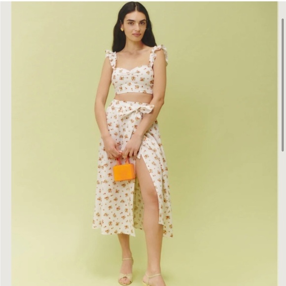 Reformation Cream Midi Wrap Skirt Set